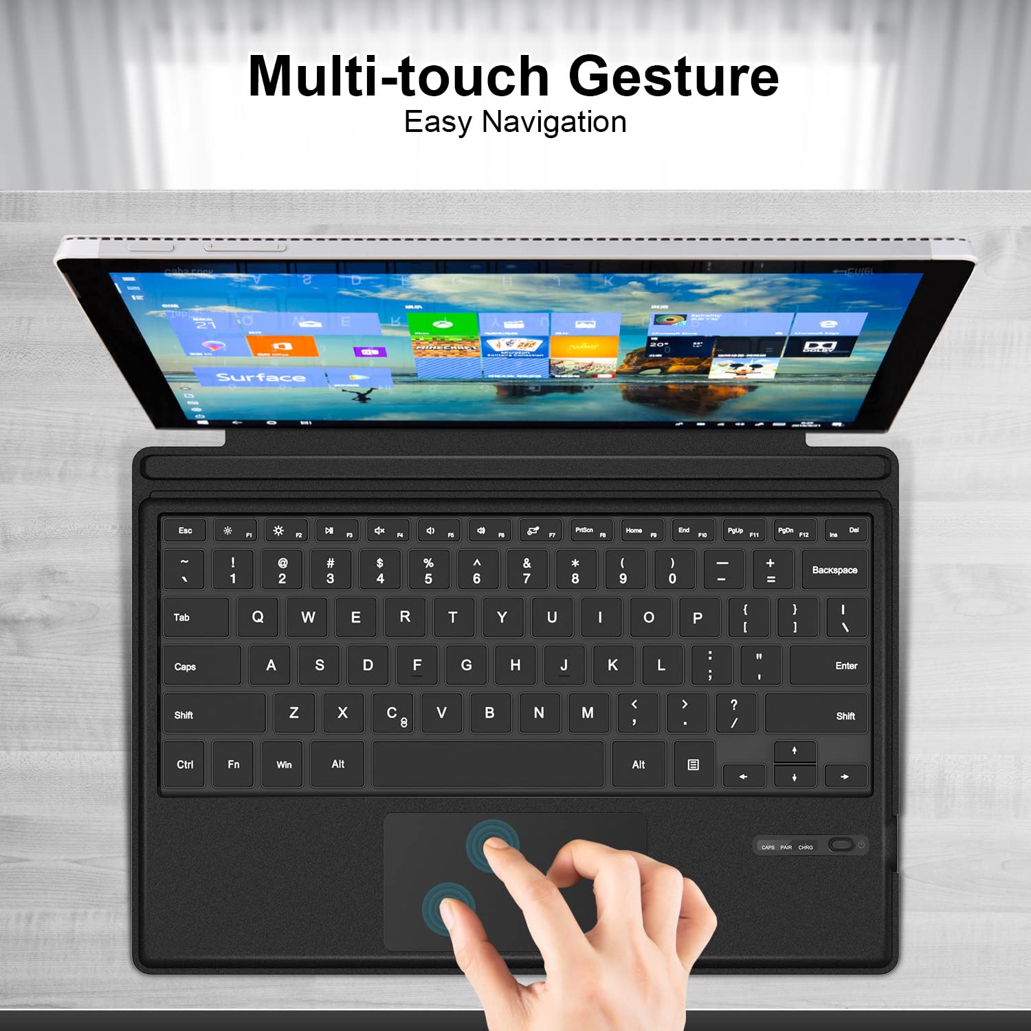 TOMSENN Surface Pro 6 / Surface Pro 5 (Pro 2017) / Pro 4 / Pro 3 Type Cover, Lightweight Slim Wireless Bluetooth Keyboard Two Button Trackpad Built-in Rechargeable Battery, Gray