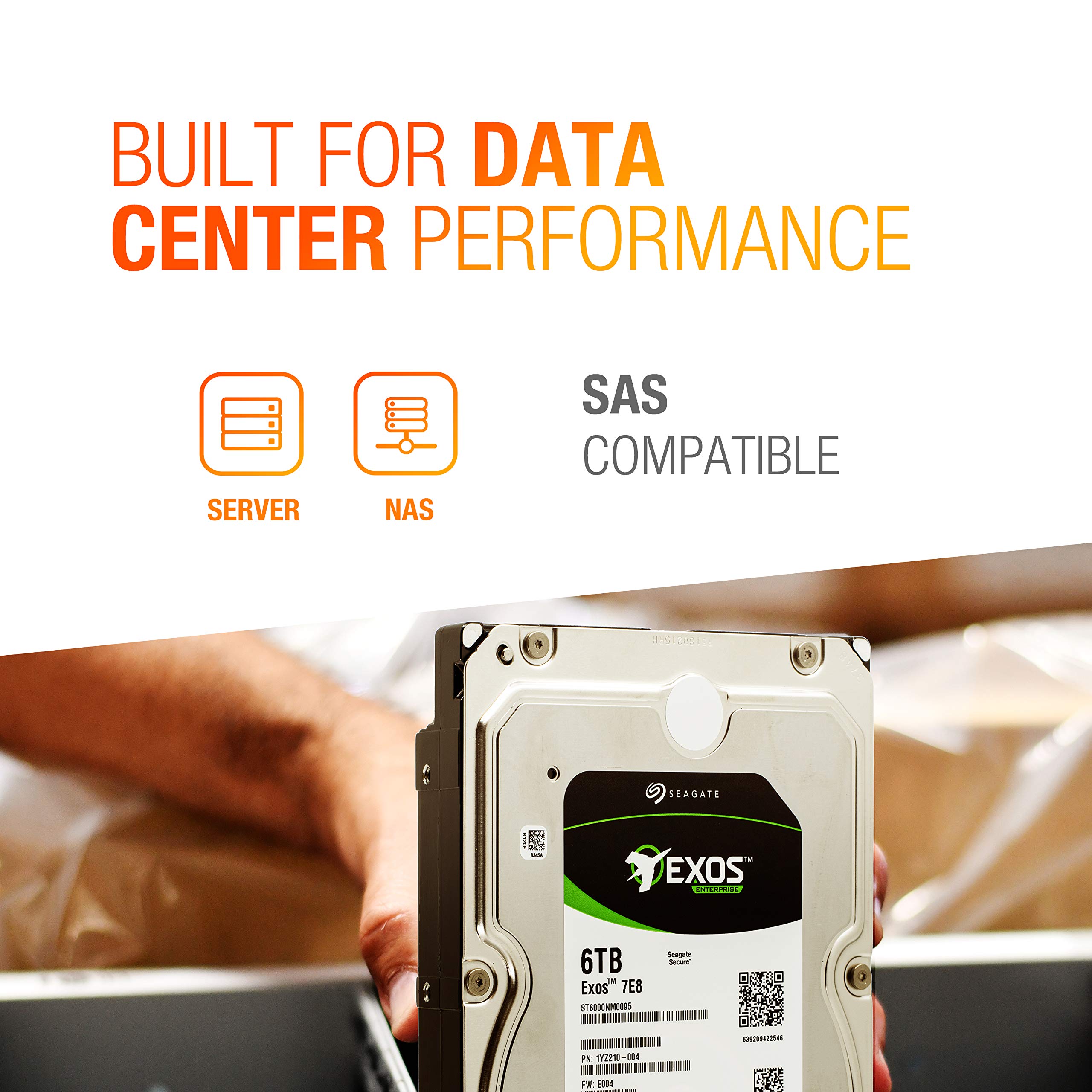 Seagate Exos 7E8 6TB 7200 RPM 512e SAS 12Gb/s 256MB Cache 3.5-Inch Enterprise Hard Drive - ST6000NM0095 (Renewed)