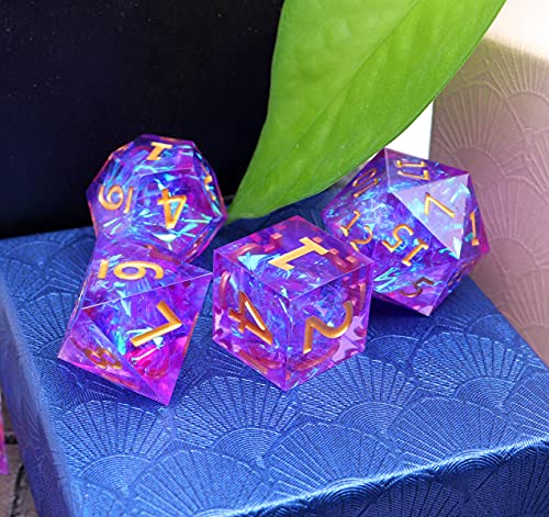 CREEBUY Resin DND Dice Set for Dungeon and Dragons D&D RPG Pathfinder, Handcrafted Sharp Corner Purple Polyhedral Dice with Gift Box, Girls Fantasy Galaxy Dice with Pretty Filler