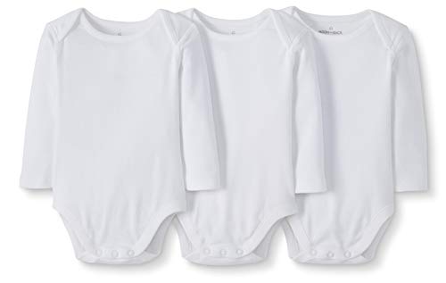 Moon and Back by Hanna Andersson Unisex Babies' Organic Cotton Long-Sleeve Bodysuits, Pack of 3, White, 6-12 Months