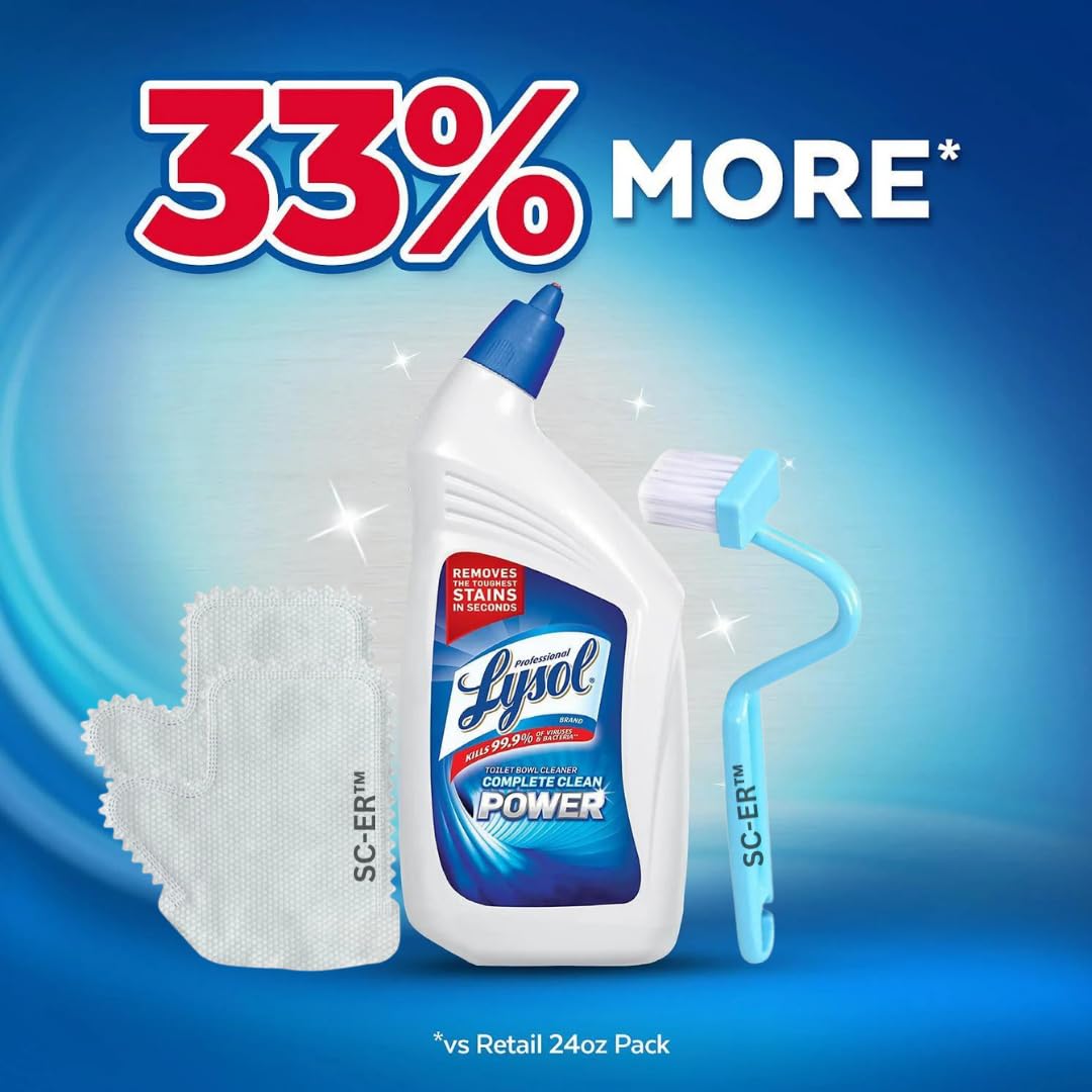 4PK Lysol®' Power Clinging Gel Toilet Bowl Cleaner ADVANCED 32FL Oz EACH - 128FL Oz TOTAL + 2pk Microfiber Cleaning & Dust Removal Gloves + 1 Plastic V-Type Toilet Brush