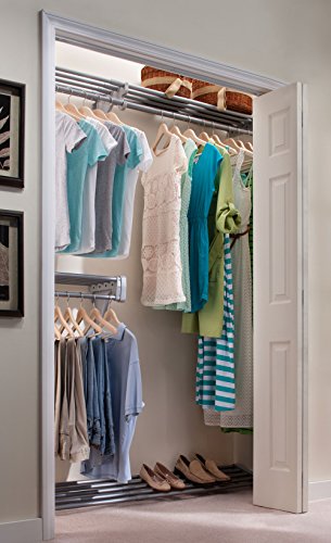 EZ Shelf -3 Pack- Expandable Closet Shelf with Hanging Rod -(Each 40.5” to 73”) with 2 End Brackets- Silver-Strong-Easy to Install-Wire Closet Shelving Alternative