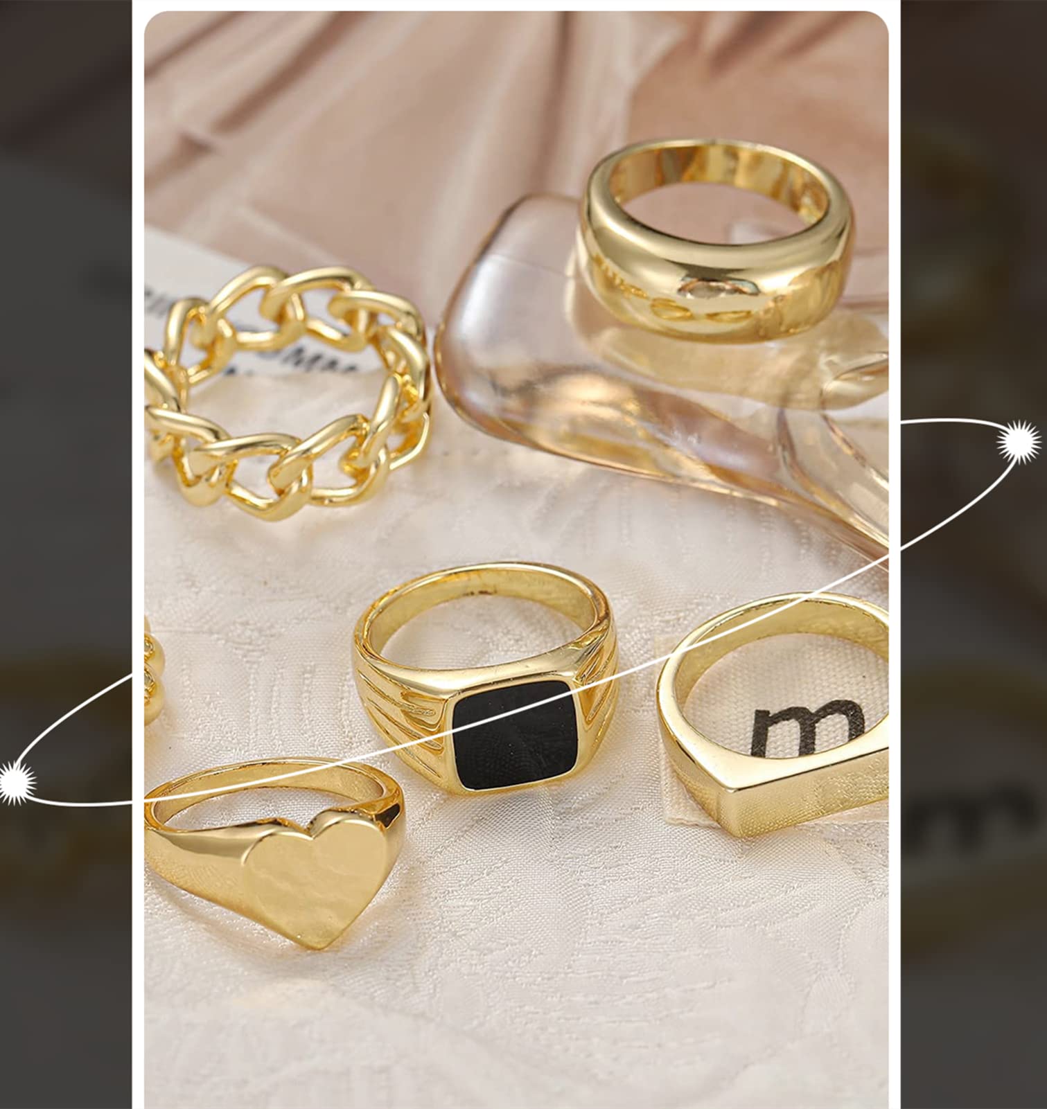 6 PCS Gold Chunky Rings Set - iF ME 18K Real Gold Plated Stacking Rings Set, Statment Croissant Dome Chunky Rings for Women and Men (9)