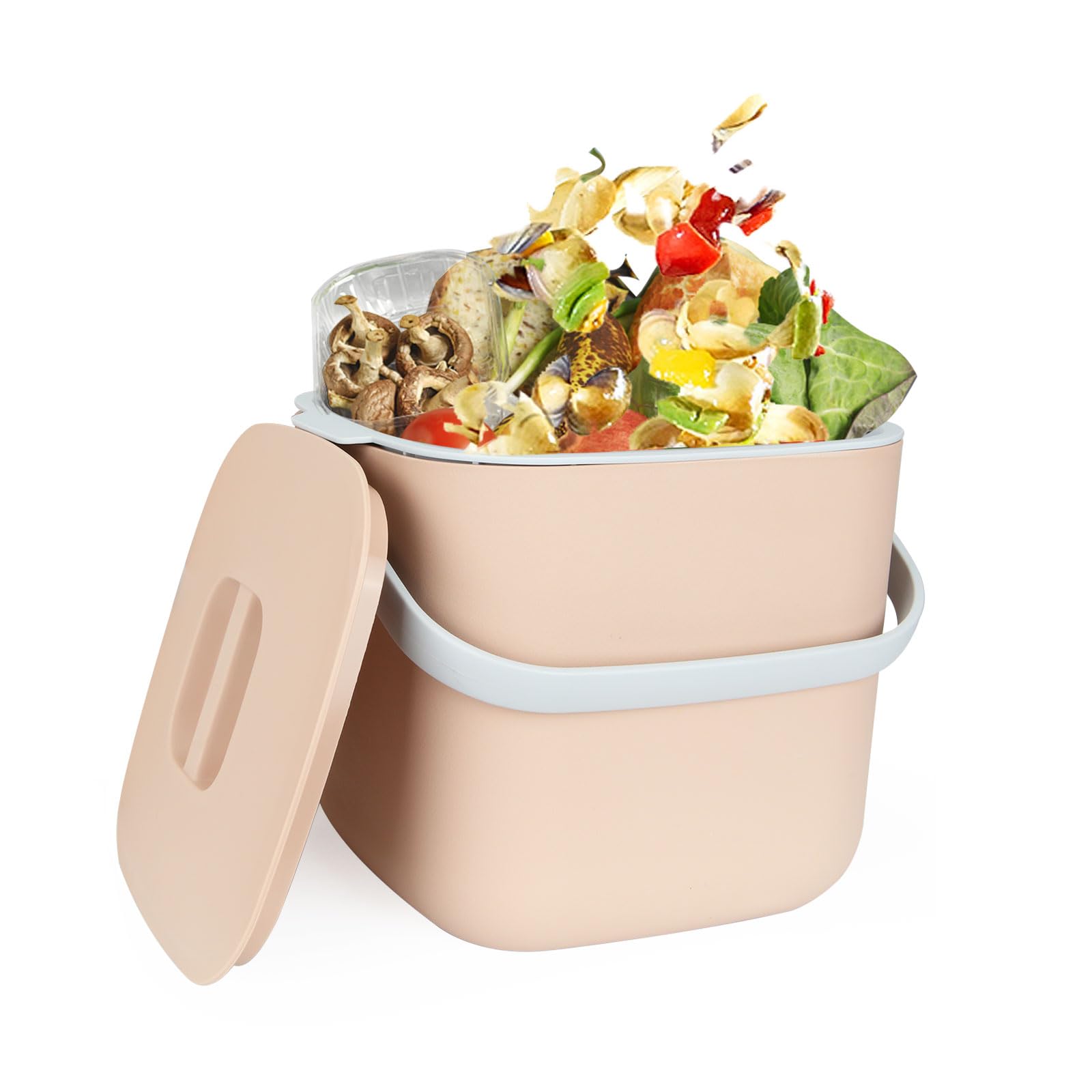 ASelected 2 Sets Kitchen Food Waste Compost Caddy Bin, Countertop Bin, 6.5L, for Food Waste Recycling, Plastic Container with Removable Filter Inner Bucket, with Lid and Handle, Light Coffee