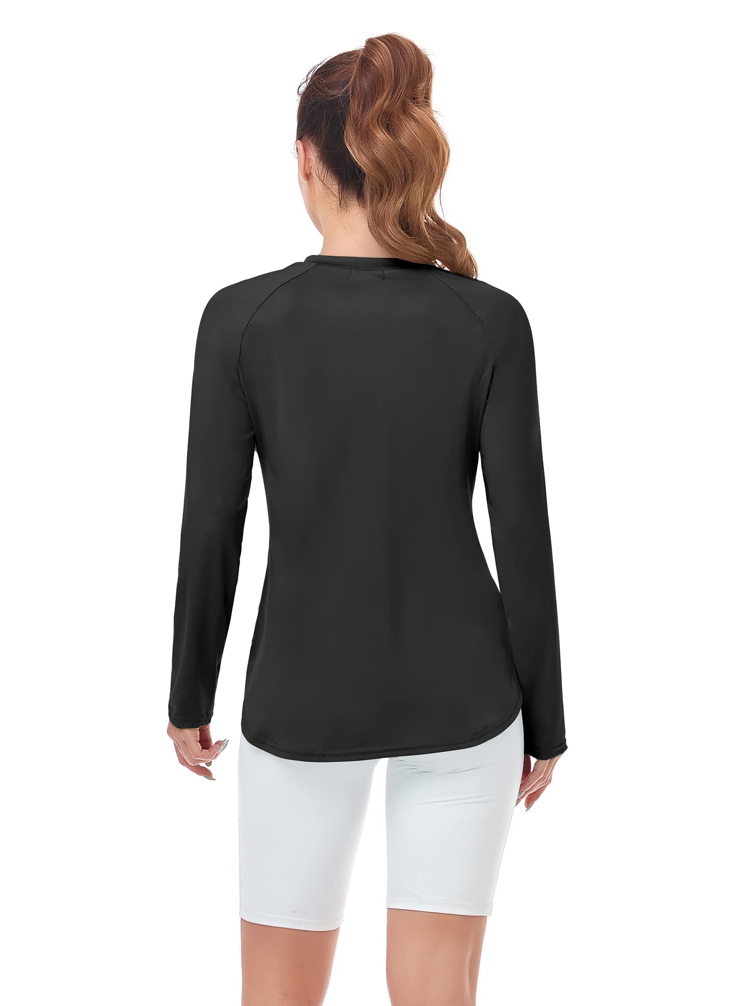Abrooical Women's Sun Protection Shirt Long Sleeve Running Sport Workout Moisture Wicking Rash Guards Tops Black XX-Large