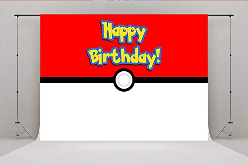 5x3ft Cartoon Video Game Birthday Photography Backdrops Magical Pet Red and White Ball Photo Background Party Table Banner Back Drop Decor