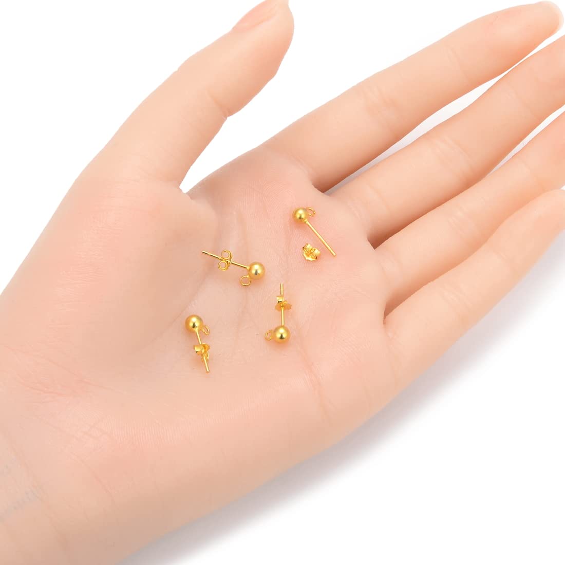 5 pairs Adabele Authentic 925 Sterling Silver Ear Stud Earring Posts Findings 4mm Ball Open Loop with 10pcs Earnut Backs for Earrings Jewelry Making SS18-4