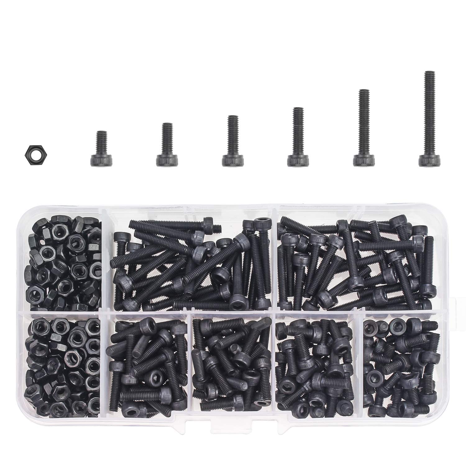 DYWISHKEY 360 Pieces M3 x 6mm/8mm/10mm/12mm/16mm/20mm, 12.9 Grade Alloy Steel Hex Socket Head Cap Bolts Screws Nuts Kit with Hex Wrench