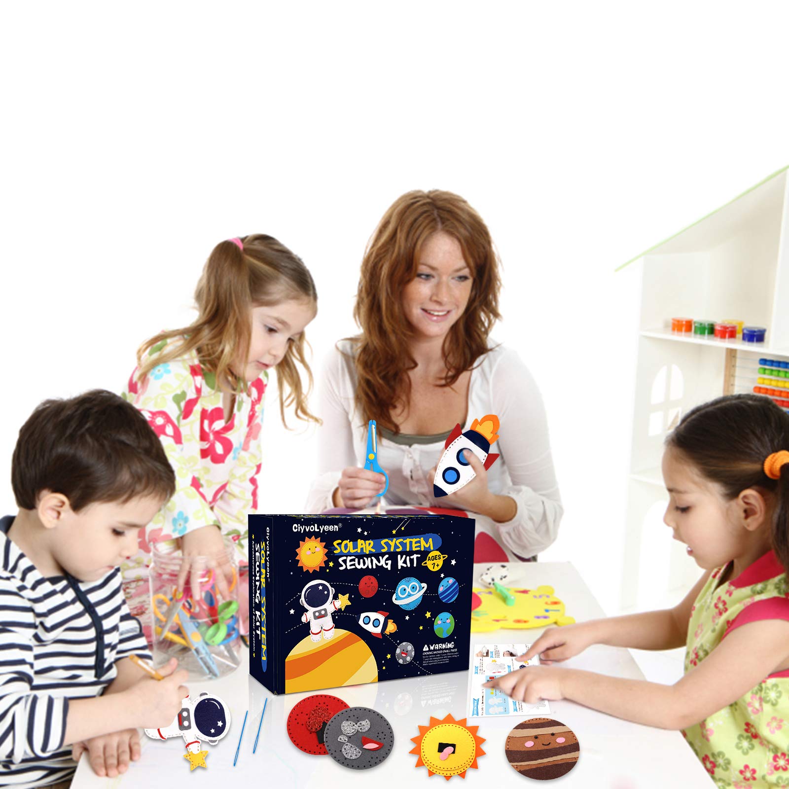 CiyvoLyeen Space Sewing Kit for Kids Solar System DIY Activity Kids Felt Craft Supplies for 7 8 9 10 11 12 Girls and Boys Educational Beginners Sewing Set of 11