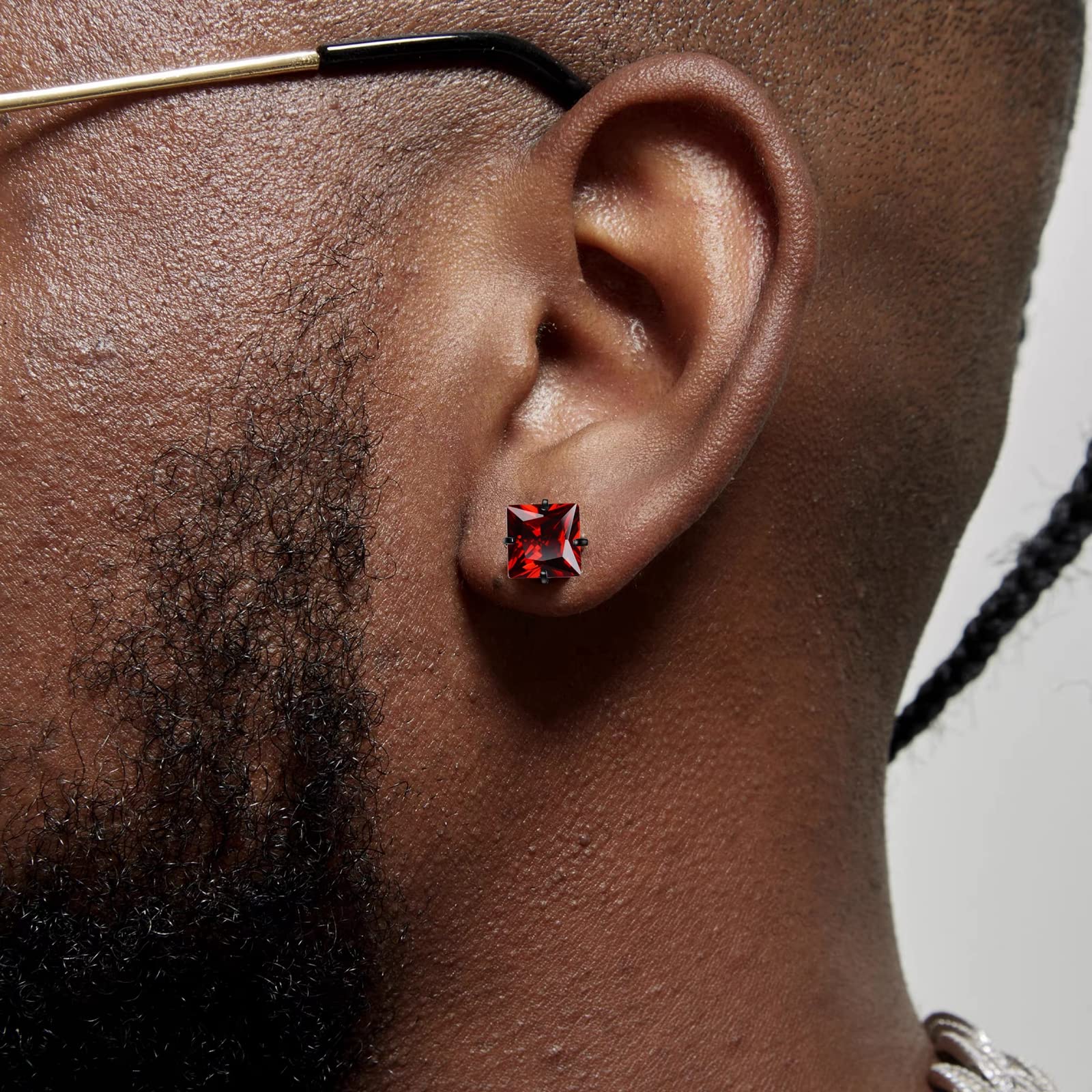 5 Pairs Colorful Screw Back of Earrings CZ Titanium Studs for Women Men,20G 6mm Surgical Steel Hypoallergenic Screw on Double Sided Barbell Stud Earring for Sensitive Ears (Red CZ)