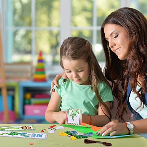 Caydo 3 PCS Cross Stitch Bookmark Kits, Stamped Embroidery Bookmark Kit for Kids Adults Beginner, DIY Counted Crossstitch Christmas Gift for Book Lovers(Green Plants)