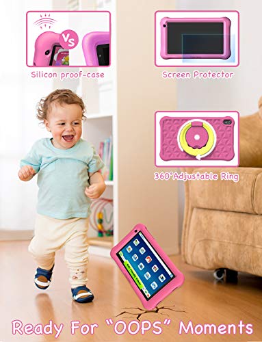 ARKNIKKO Kids Tablet,Tablet for Kids 7” HD - WiFi Dual Camera 32GB ROM Android 10, IPS HD Touch Screen, KIDOZ Pre-Installed, Parental Control Mode, 360°Adjustable Bracket, Kid-Proof Case
