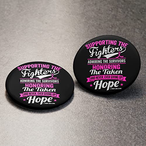 Supporting Admiring Honoring Round Buttons/Pins/Badges for Breast Cancer Awareness, 10-Pack (Pink Ribbon)