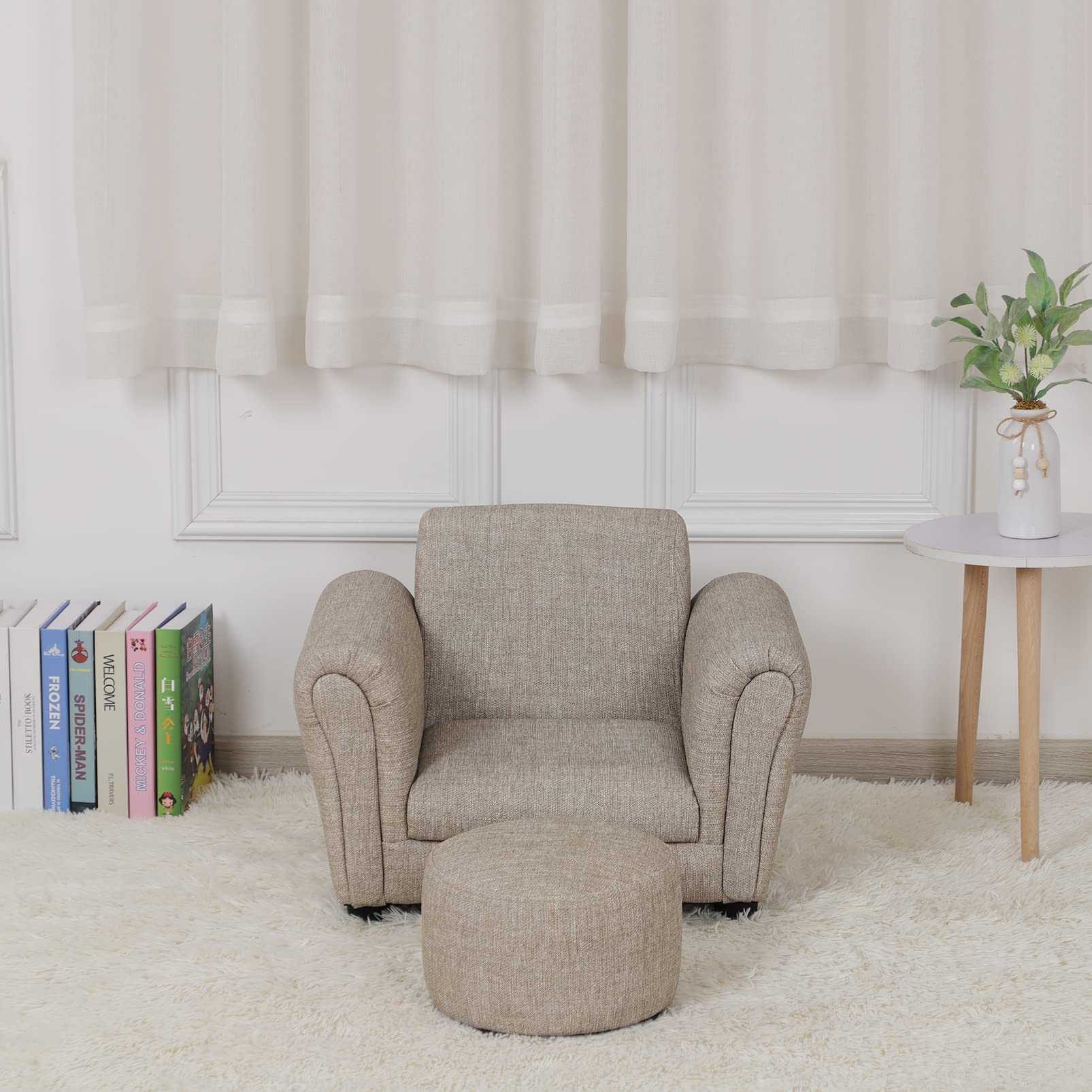 Getifun Kids Sofa Chair with Ottoman/PVC Leather Toddler Couch with Plastic Legs/Upholstered Children Armchair for Kids Under 4 Years Old/Single Seat with Stool (Double)