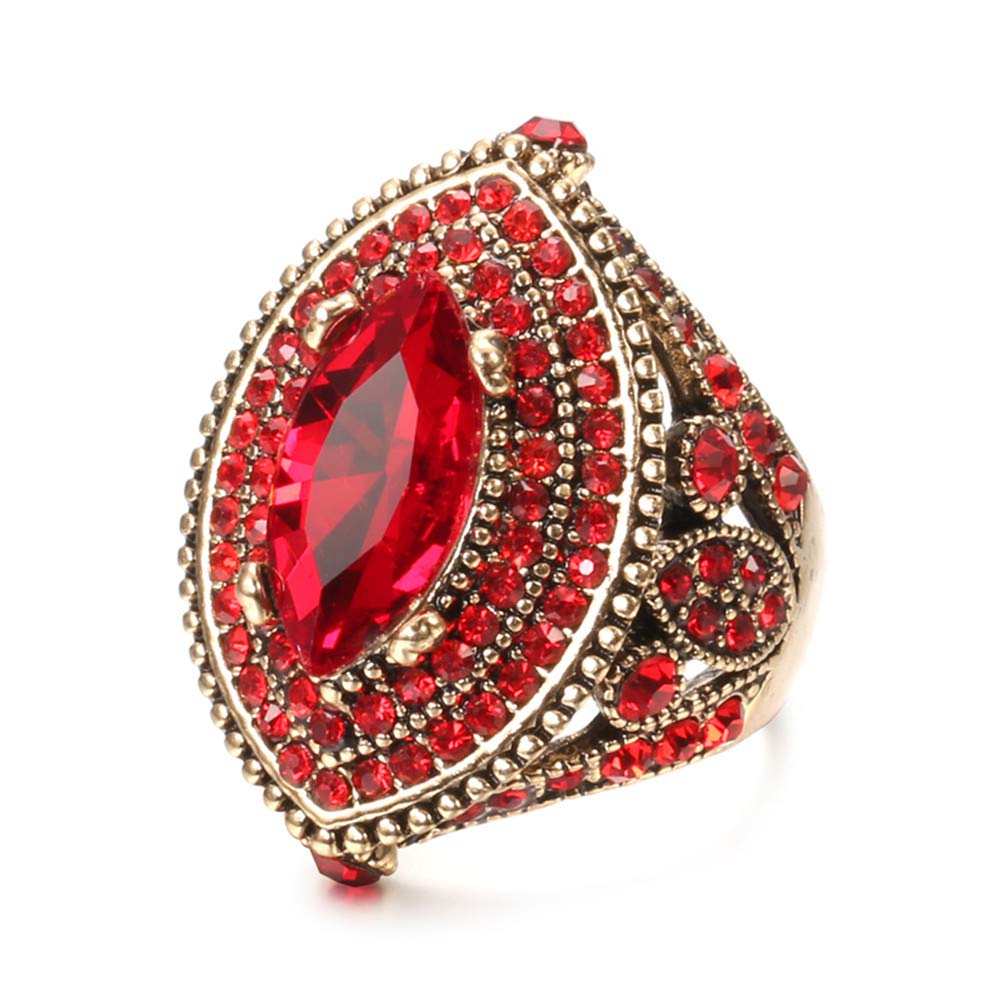 CKHAO Women Ring - Big Size Antique Gold Plated Turkish Style Red Gemstone Vintage Ring Women Jewelry J0769RED (9)