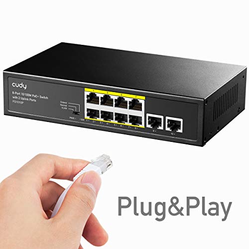 Cudy 8 Port PoE+ Switch with 2 Uplink Ports 120W, 8 10/100Mbps PoE+@120W, Extend/VLAN Mode, 802.3af, 802.3at Standard, Fanless, Watchdog, Plug and Play FS1010P
