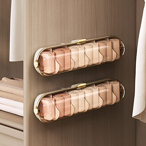 CBDYWVR Socks Underwear Wall Mounted Drawer Organizer, Switchable 6 Cell Drawer Acrylic Organizers Self-Adhesive Dust-proof Storage Boxes for Clothes Socks Lingerie Underwear Ties (2PCS)