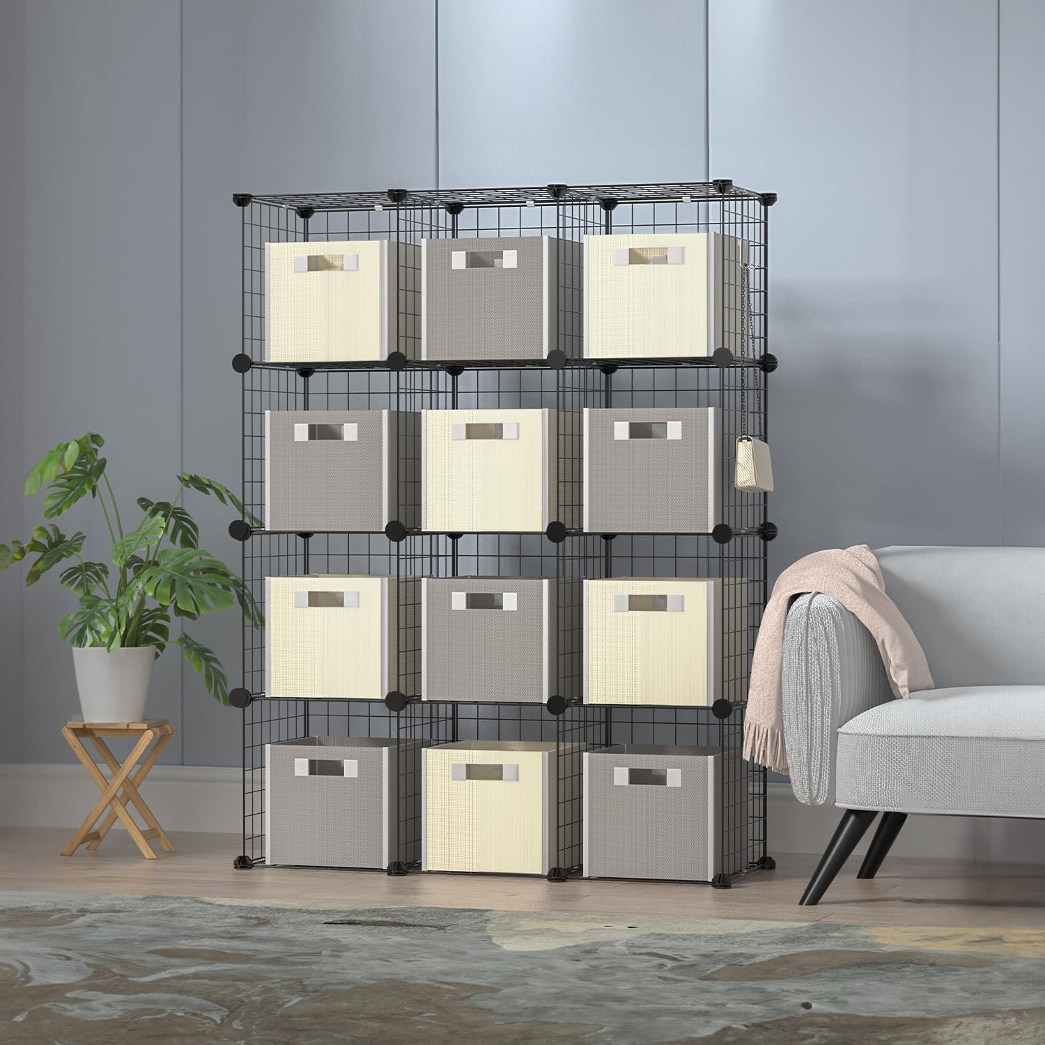 Almaybe Cube Storage Organizer, 6 Cubes Stackable DIY Metal Wire Cube Storage Shelf for Closet Organizers and Storage, Bookshelf Storage Cubes for Bedroom Living Room Office - 11.8"× 11.8" 25Pcs Black
