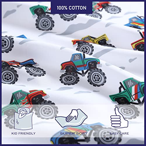Poppy & Fritz Kids, Twin Sheet Set, Stain Resistant Kids Bedding, Soft & Cozy Toddler Bedding Set (Trucks Grey, Twin)