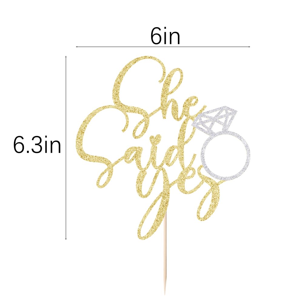 AROKIPPRY She Said Yes Cake Topper - Bridal Shower Engagement Decorations, Bride To Be/Proposal/Bachelorette Party Decorations(gold)