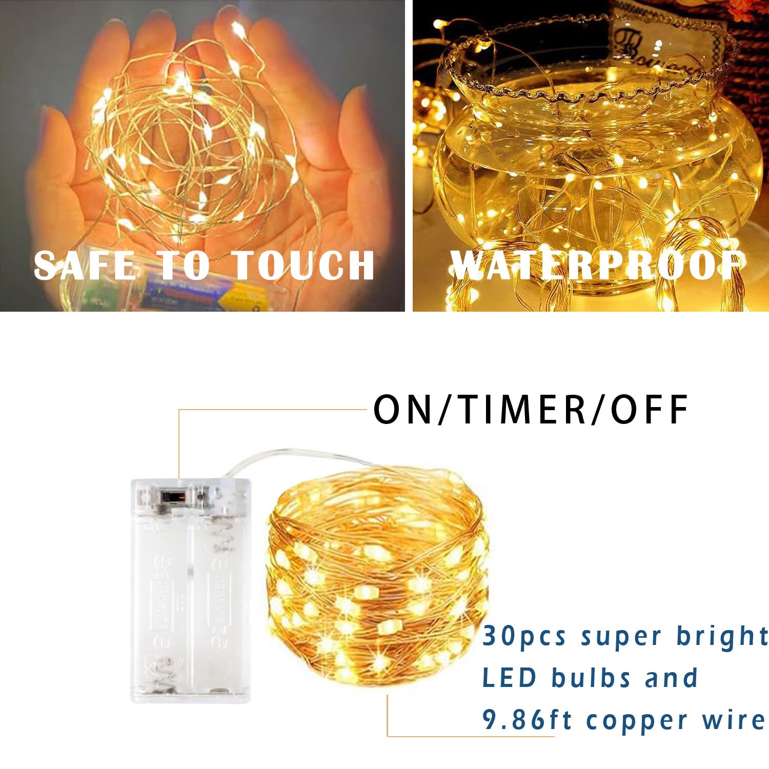 4 Pack LED Fairy Lights Battery Operated with Timer,3M 30 LED Firefly Lights Copper Wire Mini Twinkle String Lights,for Bedroom,Christmas,Wedding Decorations,Warm White