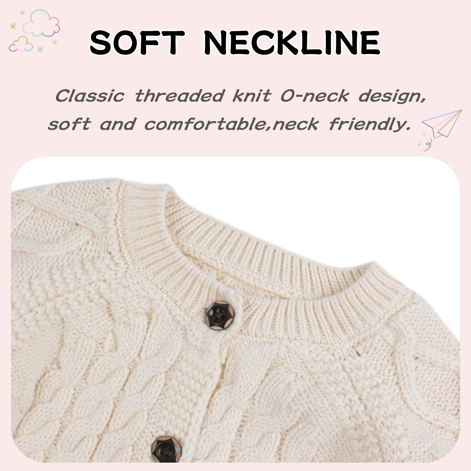 Peecabe Toddler Girl Sweaters Cable Knit Long Sleeve Crewneck Chunky Crochet Cardigans 1-6T (White, 4T)