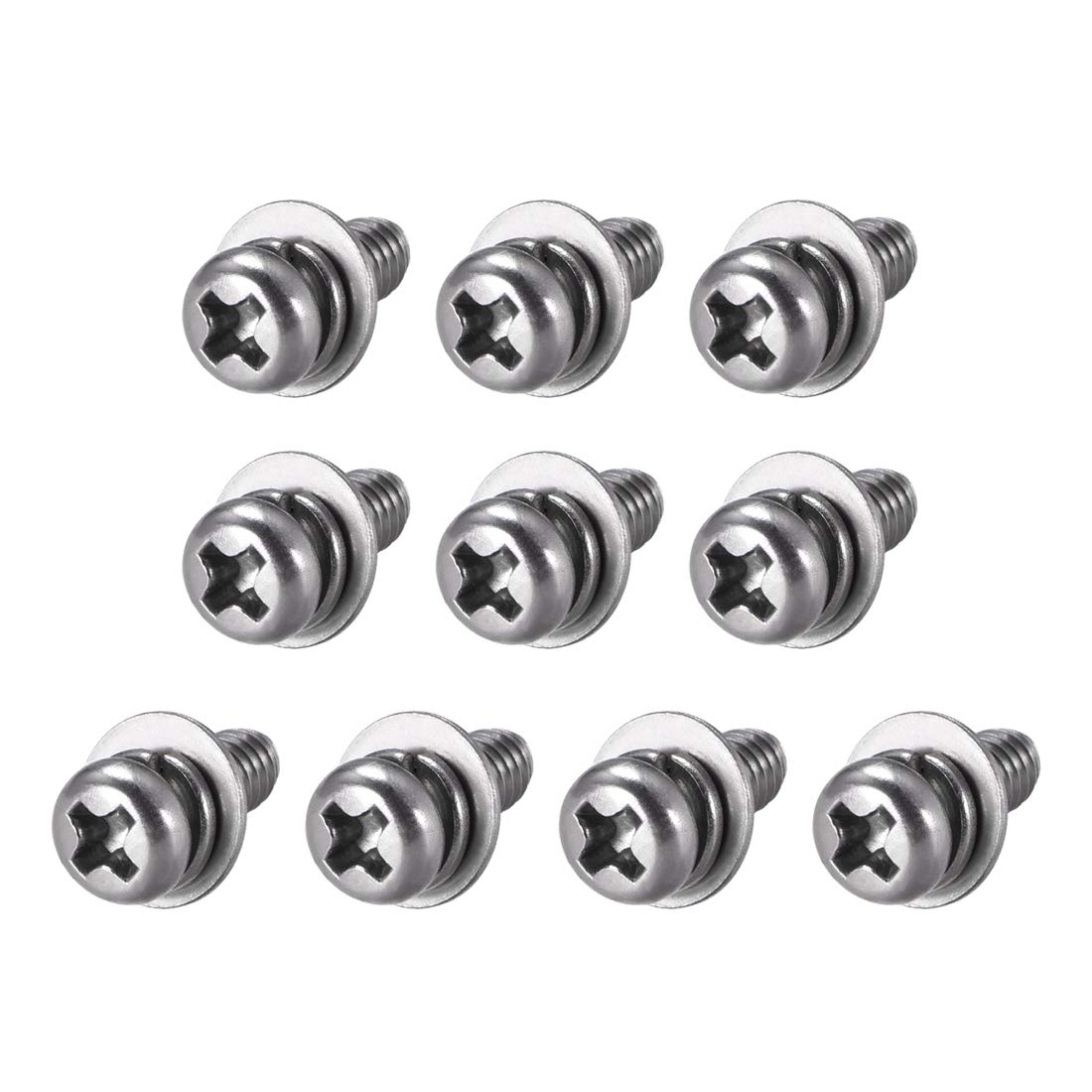 uxcell M4 x 8mm Stainless Steel Phillips Pan Head Machine Screws Bolts Combine with Spring Washer and Plain Washers 10pcs