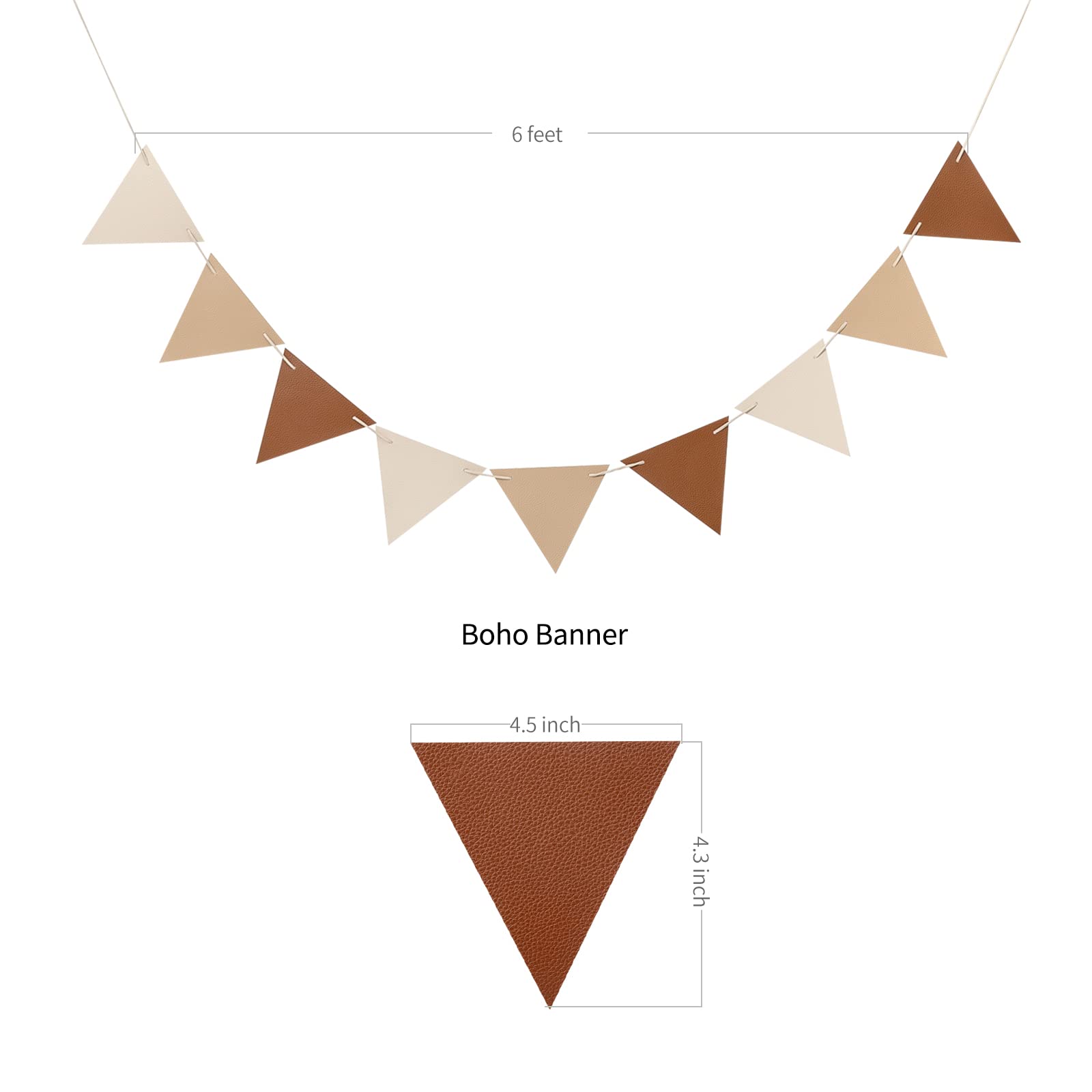 6 Feet Boho Pennant Banner Triangle Flag PU Bunting Brown Nursery Decor Boho Baby Shower Decorations