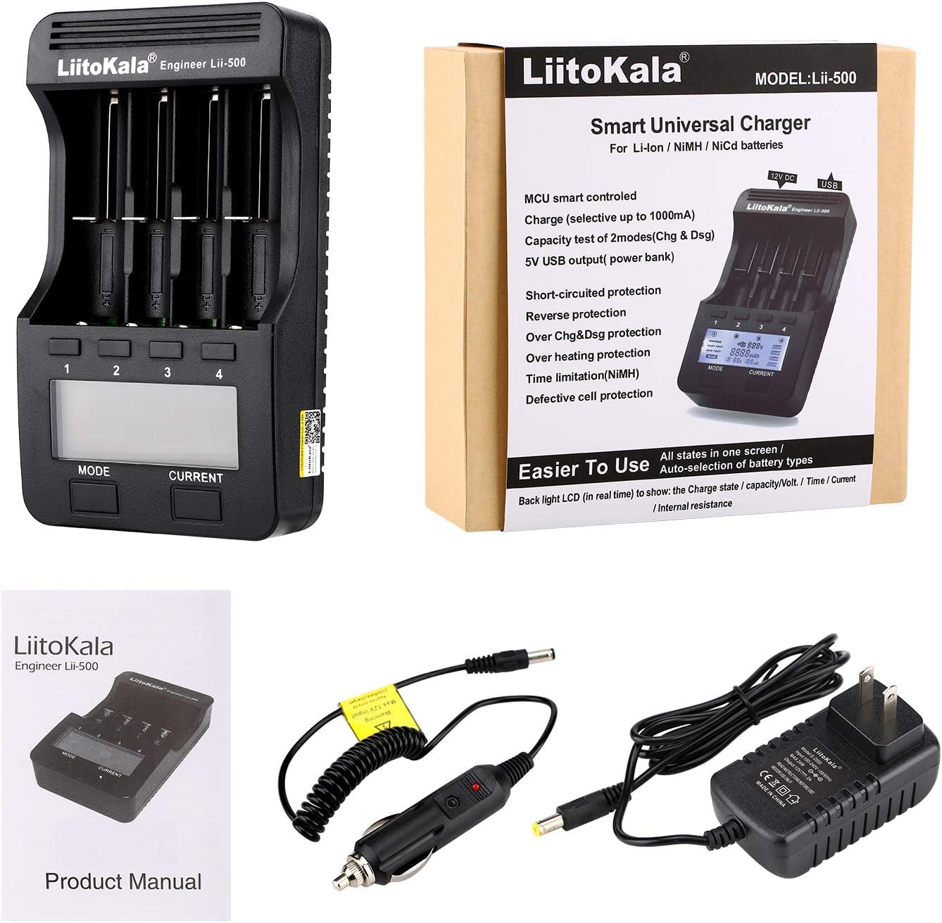 LiitoKala Lii-500 18650 Battery Charger Smart Universal Charger LCD Display for 26650 AA AAA Battery Touch Button LCD Display Test The Battery Capacit