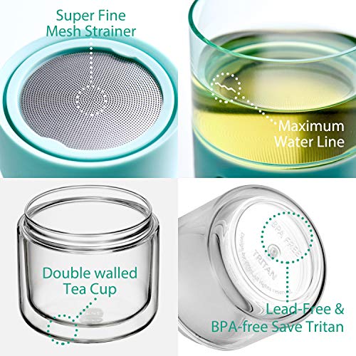ZENS Travel Tea Set,Tritan Portable Teapot Infuser Set for One with 200ml Double Walled Teacup for Loose Tea,To Go Light Green Travel Case for Office or Homeworking Daily Tea
