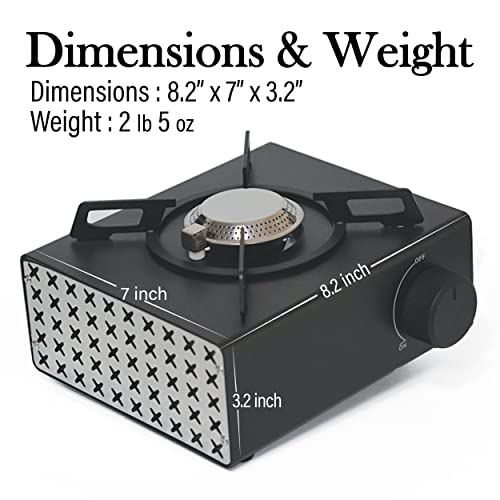 ADDOT Portable Butane Stove - Compact Single Gas Burner for Camping, Backpacking, and Travel - Piezo Electric Ignition - Includes Carrying Case (Black)