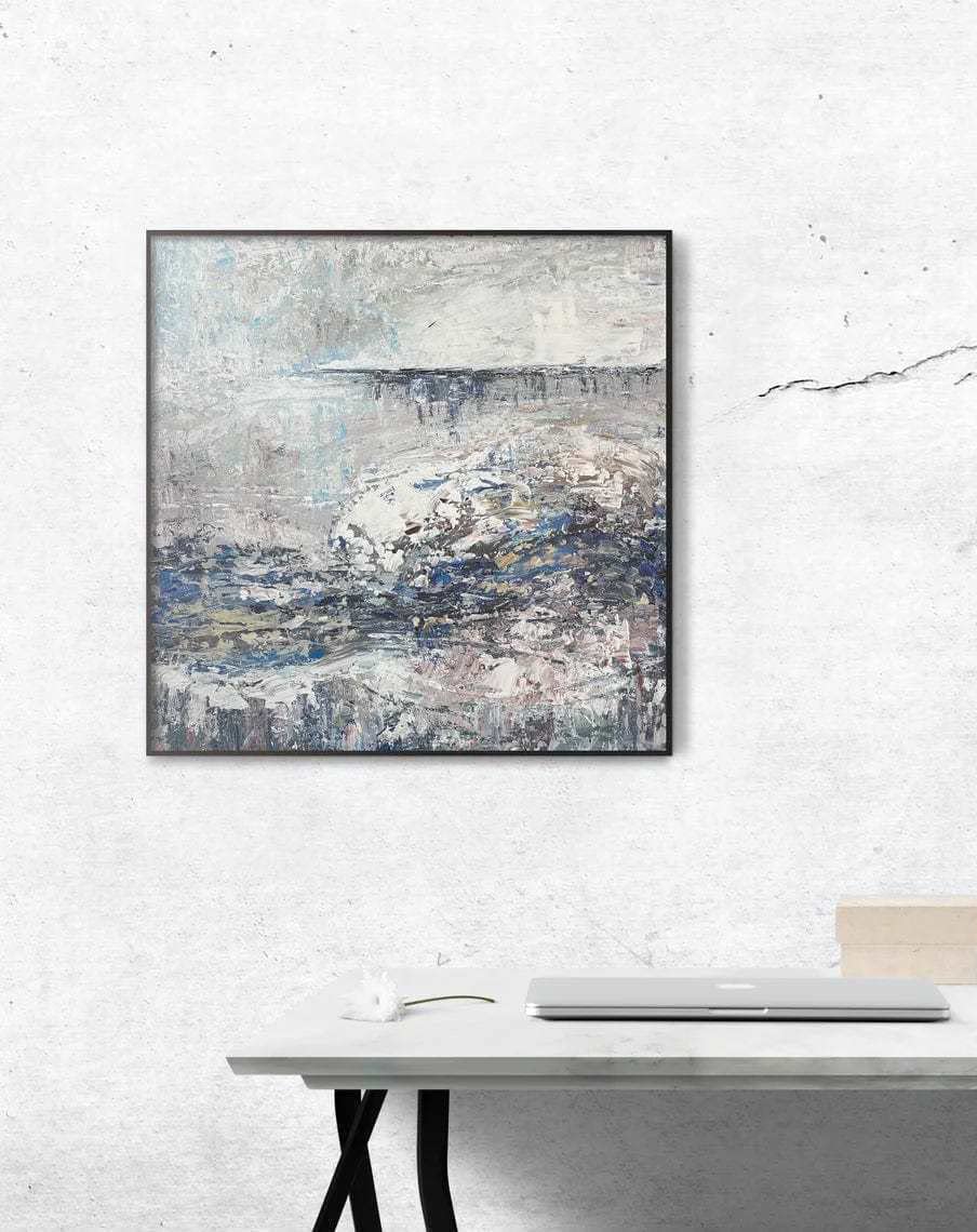 Abstract Oil Painting On Canvas Minimalist Original Home Decor Wall Art Large Landscape | BRASS EVENING (21.6"x21.6" | 50x50 cm, Rolled in a tube)
