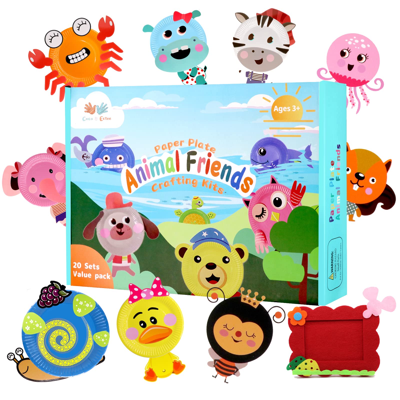 Coco&Estee 20 Pack Paper Plate Crafts Kit Kid, Arts and Crafts for Kids, Animal Crafts for Toddler Activities Ages 3-5 Party Games, Preschool Learning Activities, Art Supplies Preschool Crafts