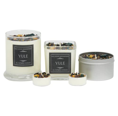 Yule Candle by New Moon Beginnings - Winter Holiday Candles - Herb & Crystal Candles - Soy Candle - Winter Solstice Candles