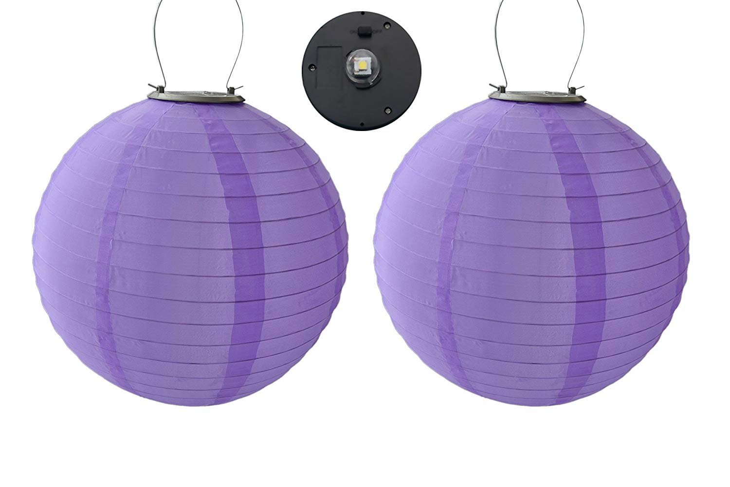 AYELET 2PCS/lot 12inch 12" Multicolor Solar Powered 1W 5050SMD LED Light Bulbs Waterproof Chinese Nylon Fabric Lantern for Wedding Party Home Garden Decoration (Purple)