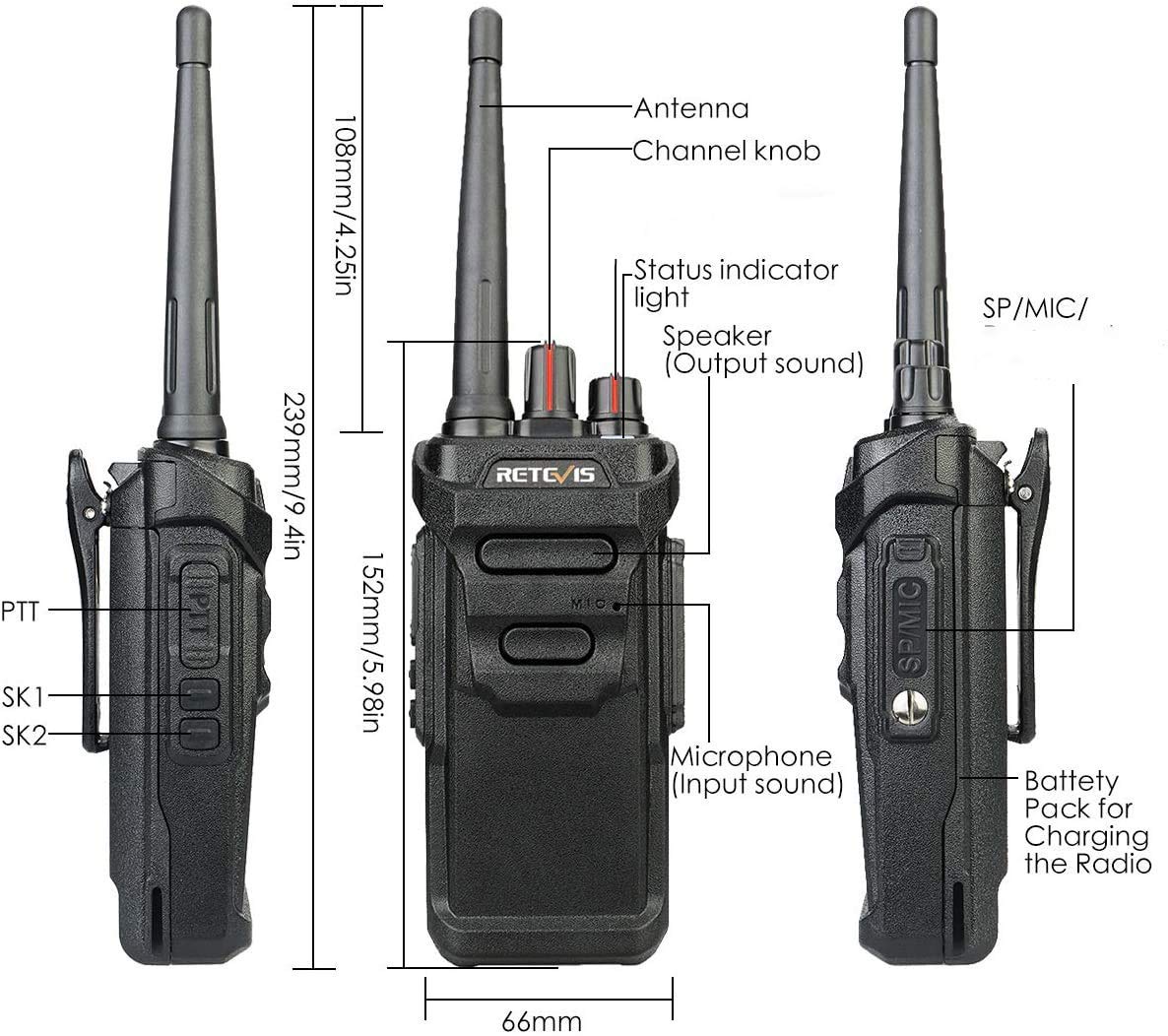 Retevis RT48 Waterproof Walkie Talkie,2 Way Radio Long Range,Military Grade,Hands-Free,Emergency Alarm,Rugged,Squelch,Walkie Talkies with Earpiece for Hunting (2 Pack)