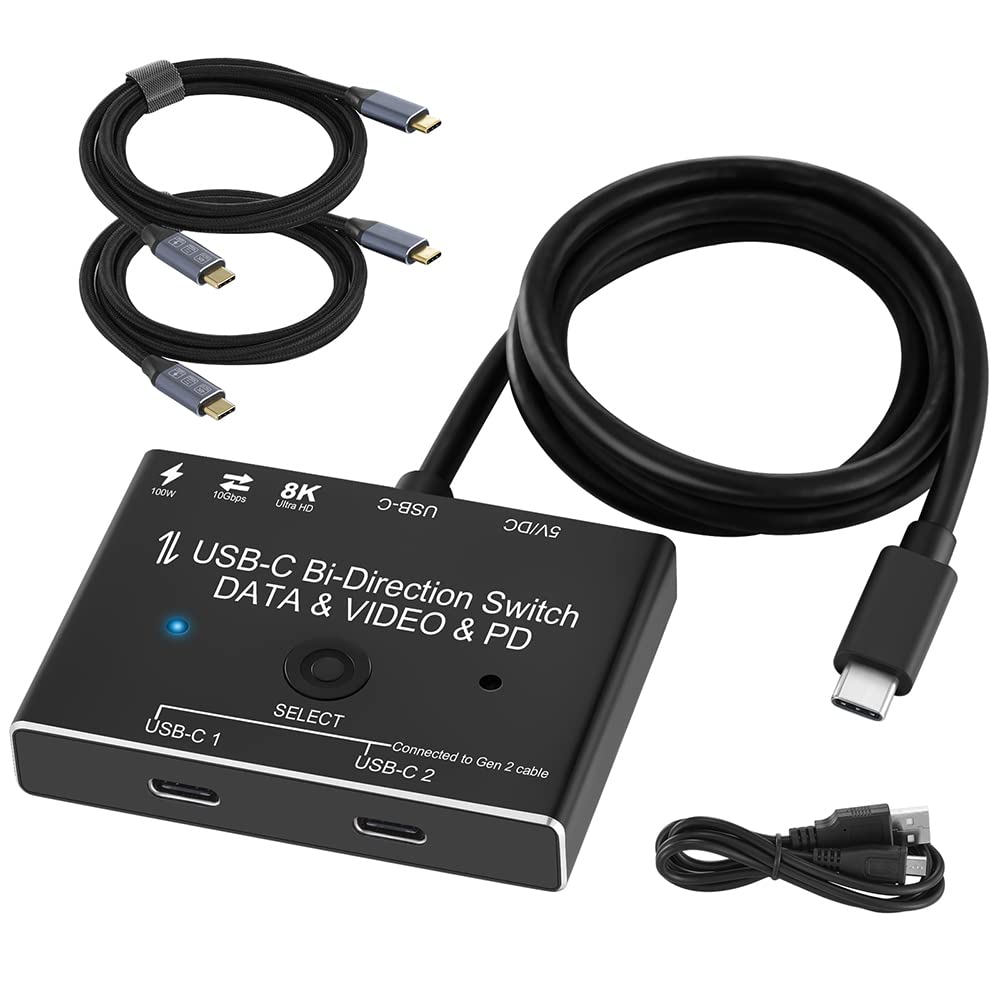 Angusplay USB-C Switch Upgrade Version Supports 4K@120Hz 8K@60Hz Video / 10Gbps Data Transfer / 100W Charging Compatible with Thunderbolt Device, Black
