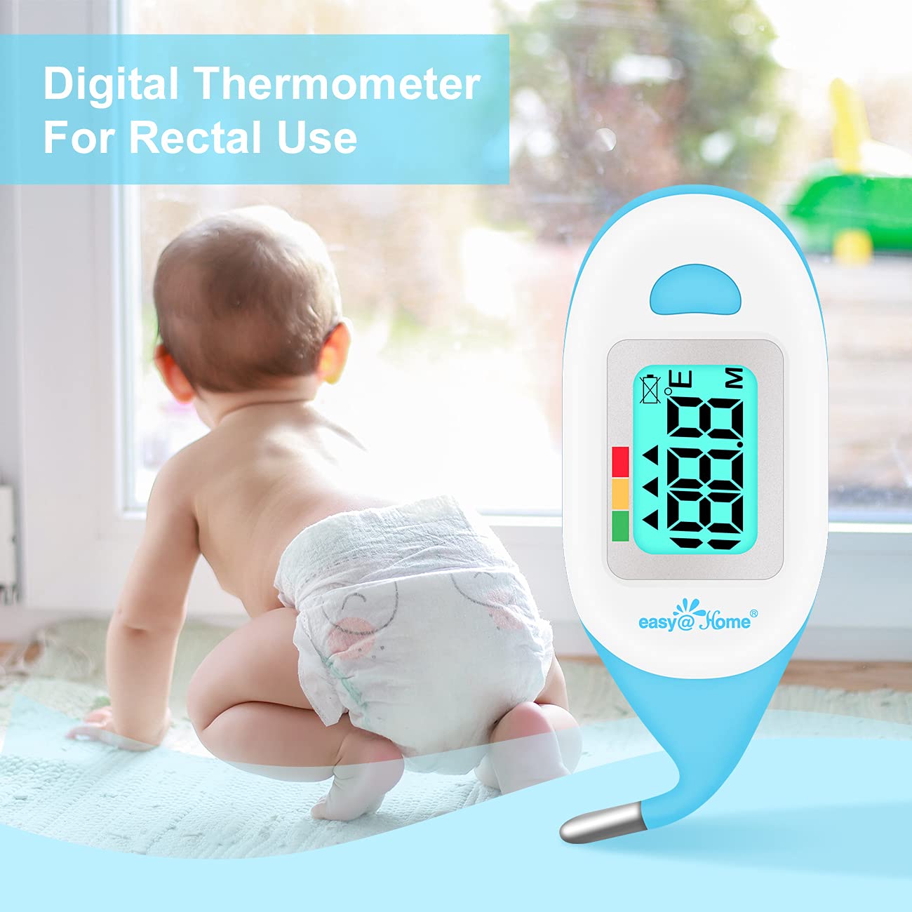 Baby Rectal Thermometer with Fever Indicator - Easy@Home Perfect Newborn and Infant Digital Thermometer with LCD Display Reading Body Temperature-Kid and Baby Item with Accurate Fast Reading - EMT-027
