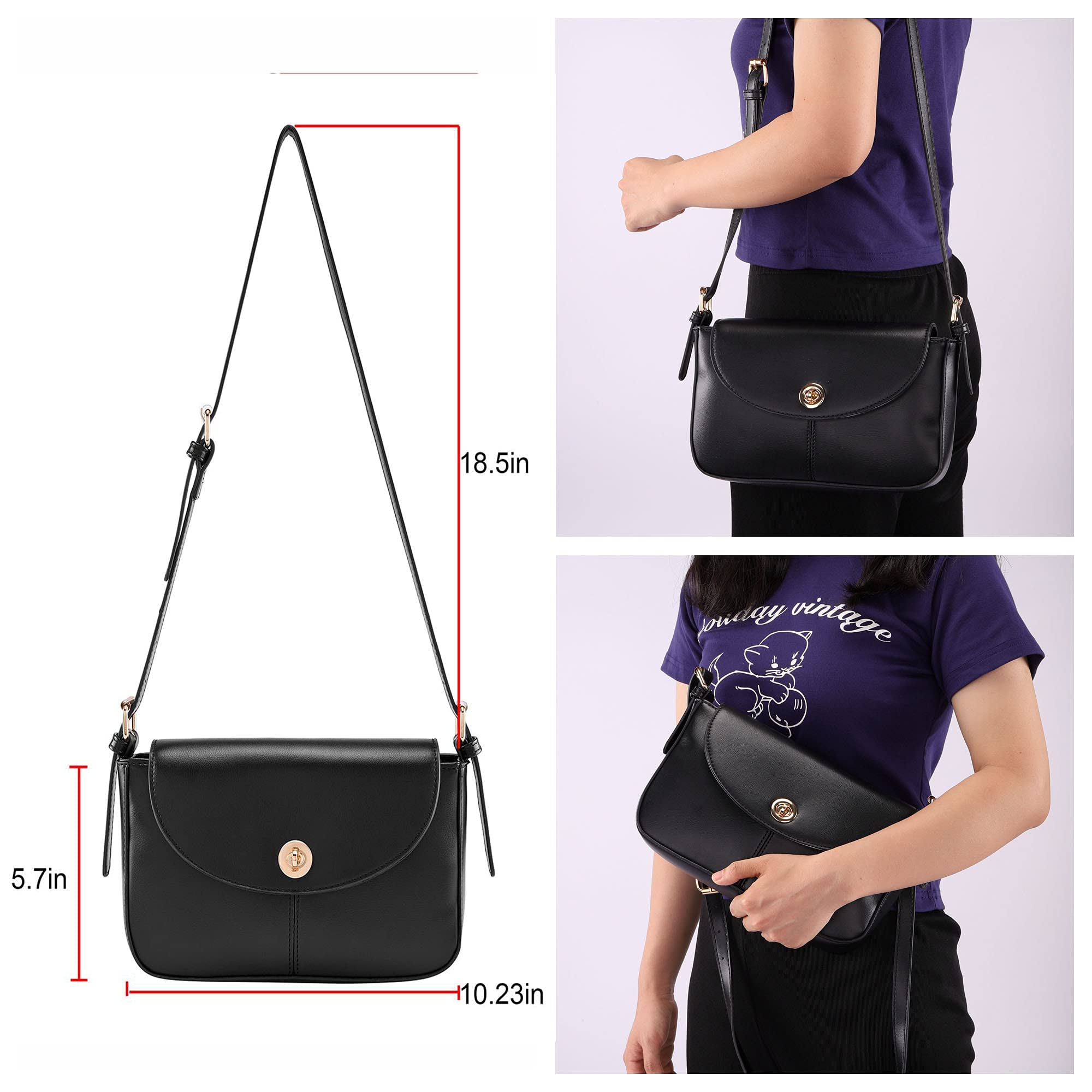 Ayliss Women Crossbody Handbag Purses Shoulder Handbag PU Leather Fashion Vegan Classic Envelope Saddle Purse Bag (Black)