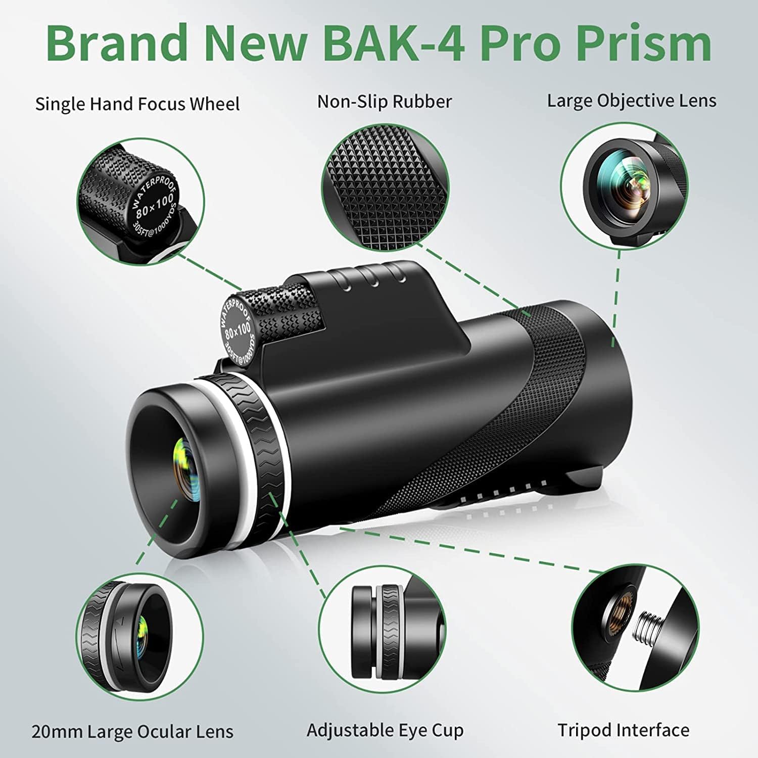 80x100 HD Telescope, High Power Monocular for Adults with Smartphone Adapter & Tripod, Night Vision Monocular for Hunting Star Bird Watching Wildlife Camping Hiking (Black)