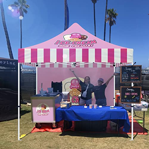 ABLEM8CANOPY Custom Canopy Tent 10x10 with Logo, Personalized Pop Up Canopy Tent with Optional Walls for Business Events, Trade Shows, Farmers Market, Roller Bag Included(ICE Cream)