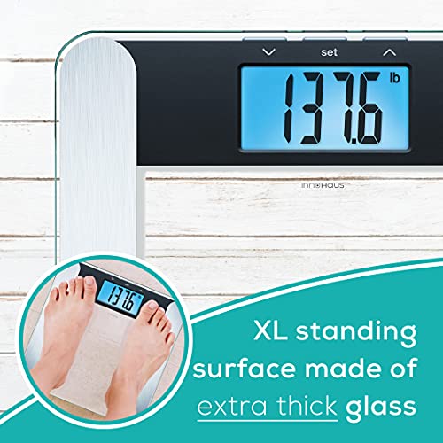 innoHaus Body Fat Analyzer Scale Bmi, Multi-User & Recognition, Digital Weight Scale, XL LCD Illuminated Display, ABF220, Silver