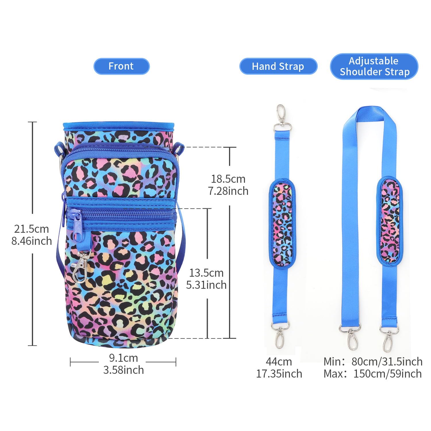 AJLTPA Water Bottle Holder with Adjustable Padded Shoulder Strap and 2 Pockets, Water Bottle Sleeve Carrier Compatible with YETI Rambler 36 oz Bottle & 40oz Hydro Flask and More (Blue Floral)