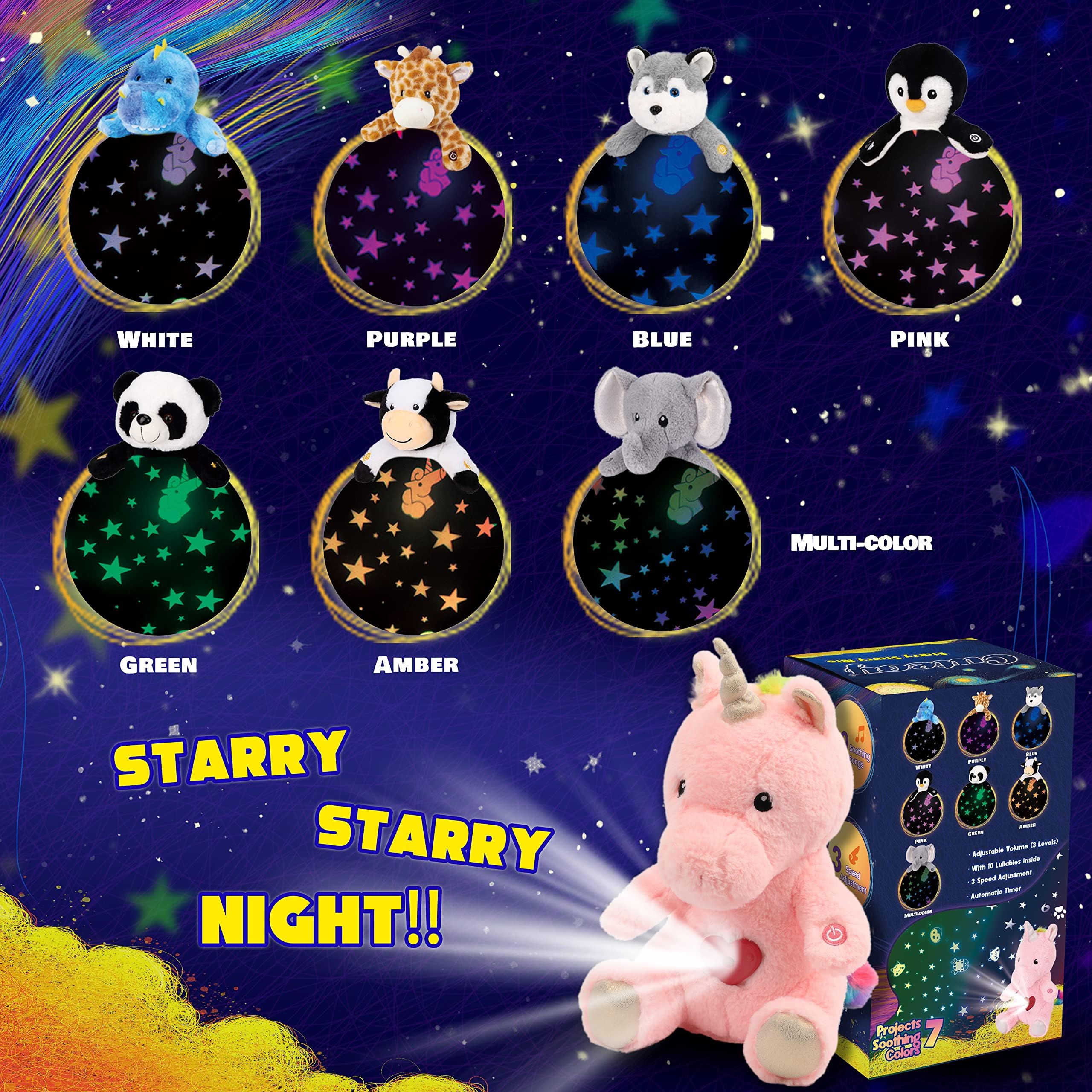 Cuteoy Plush Pink Unicorn Star Projector Musical Adjustable Singing Night Light Stuffed Animals Glowing Plushies Toy Gifts for Kids Birthday Easter Christmas,13''