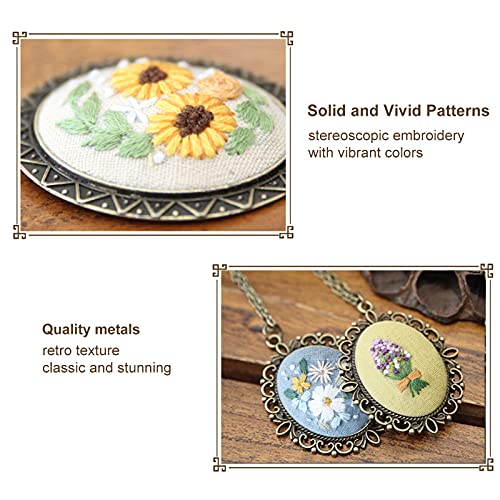ZOCONE 4 Packs Embroidery Necklace Kit, Embroidery Pendant Kit Mini Cross Stitch Kit with Hoop, Necklace, Pendant, Stamped Pattern Cloth, Instructions, etc, Embroidery Kit for Adults
