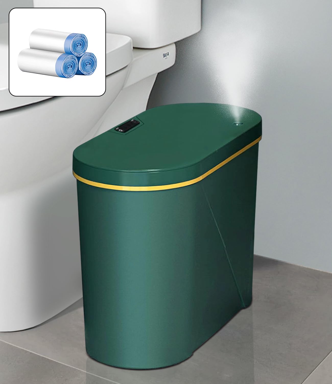 aDeerElf Automatic Bathroom Trash Can with lid, Smart Trash Can Bedroom, Motion Sensor Trash Can Small Smart Trash Can Touchless Slim Garbage Can(Green, 4.2 Gallon)