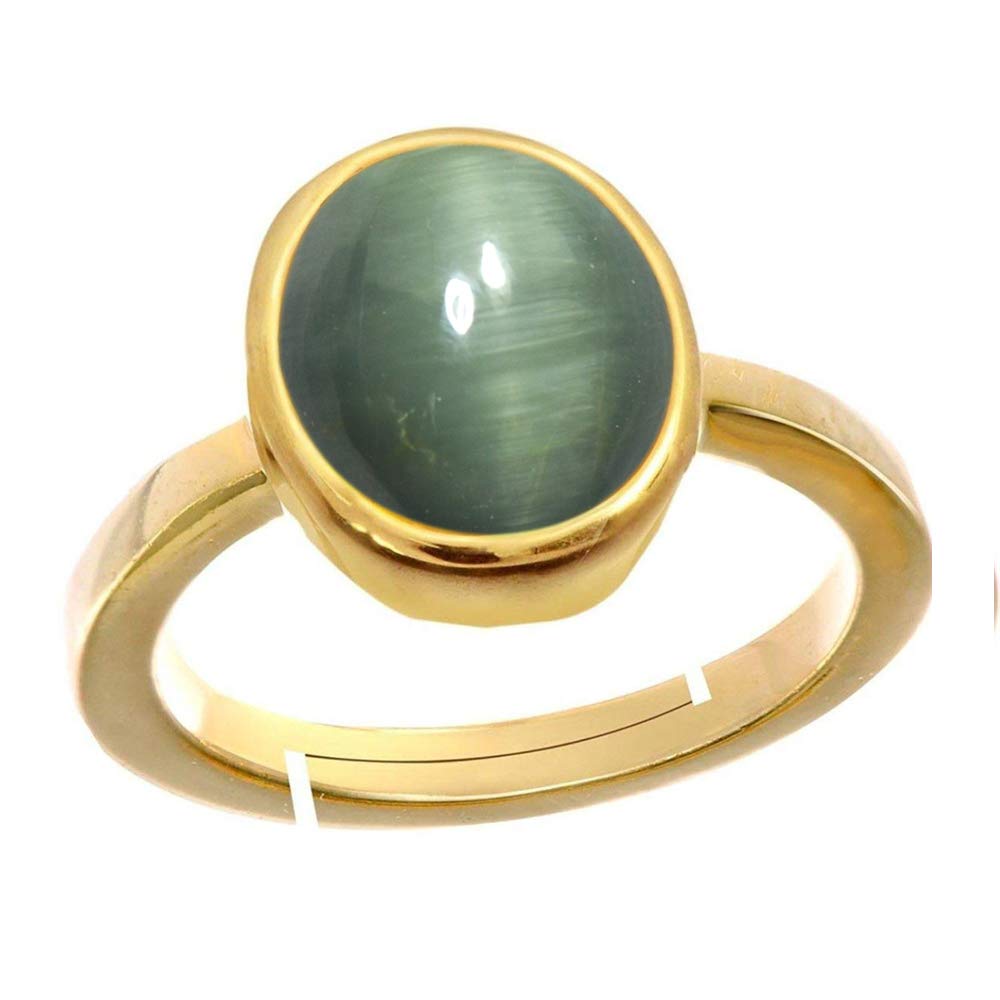 55Carat Natural Cat's Eye Gemstone 18K Gold Plated Adjustable Rings For Men & Women Lehsuniya Rashi Ratan Size-8 to 13
