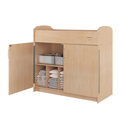 Foundations Serenity Daycare Changing Table with Storage Cubbies, Baby Diaper Changing Station for Childcare Centers, Includes 1" Foam Mattress Pad, Natural Wood Finish