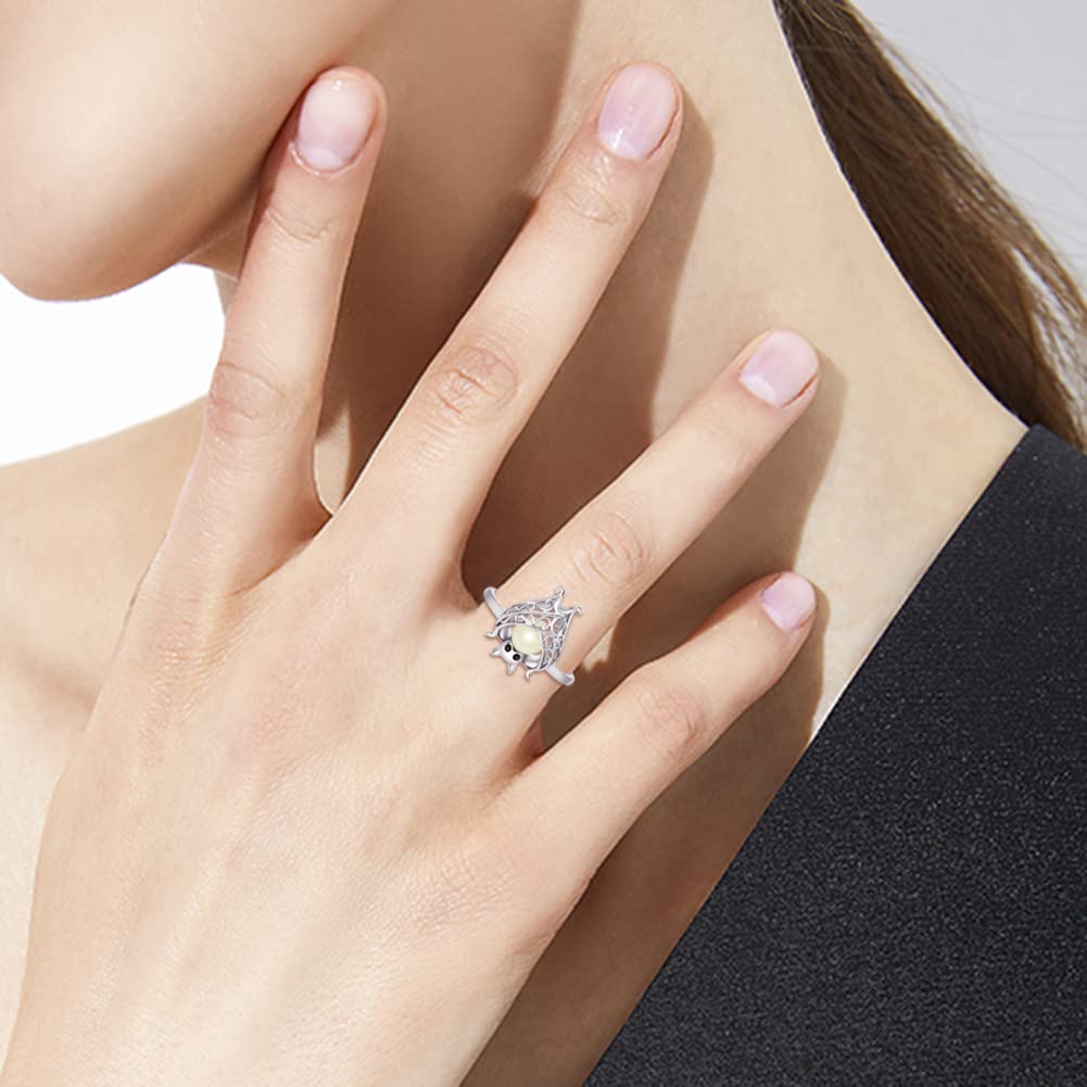 925 Sterling Silver Bat Ring Cute Animal Glowing in the Dark Halloween Jewelry Gift for Women(7)