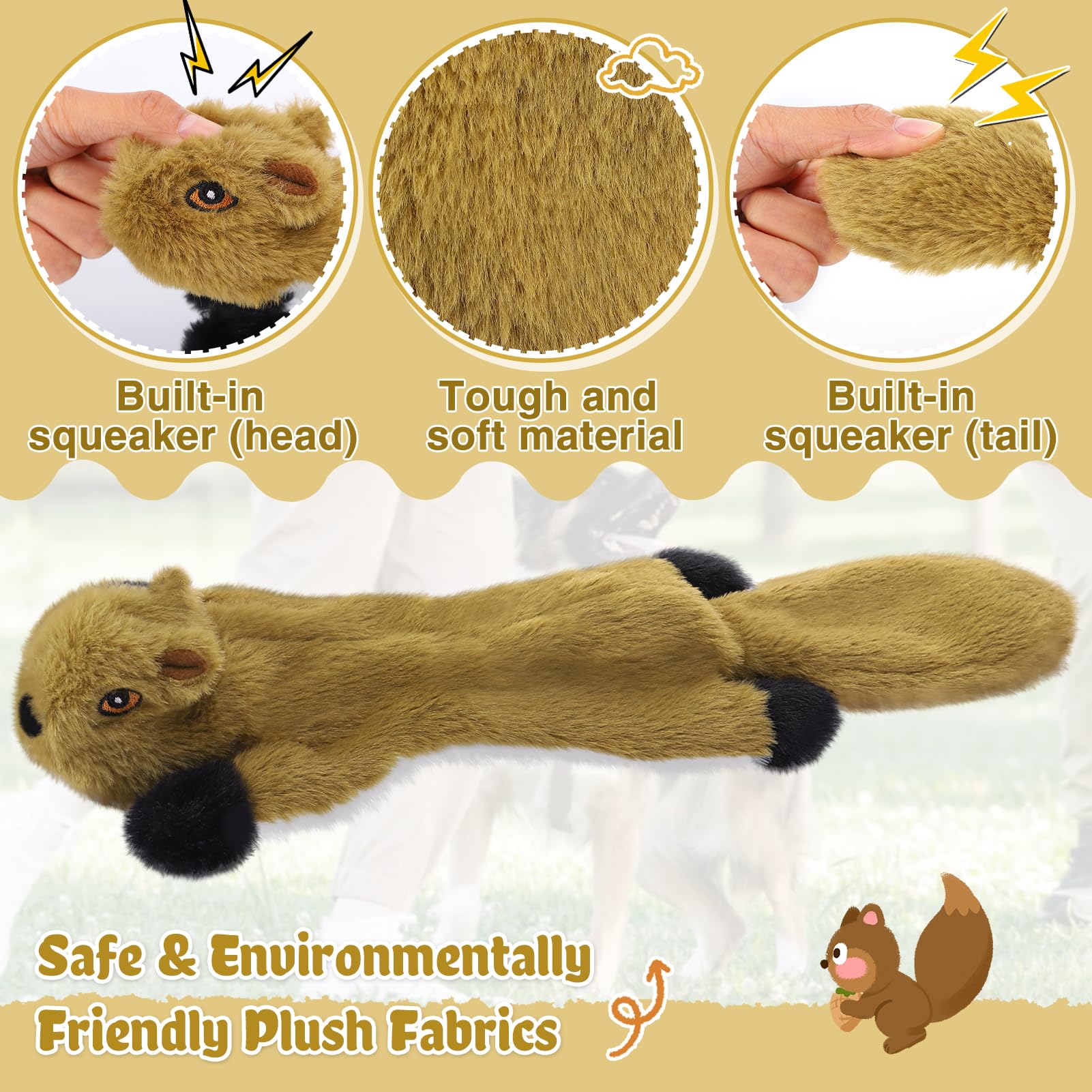 Alphatool Squeaky Dog Toy - Tough No Stuffing Squirrel Toys to Keep Dog Busy, Small Medium Large Dogs, Durable Interactive Plush Puppy Toys for Birthday Gift